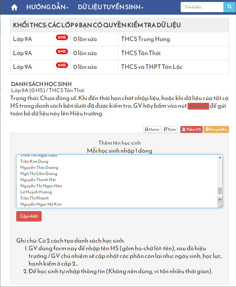 HDSD cho Giáo viên chủ nhiệm các lớp 9